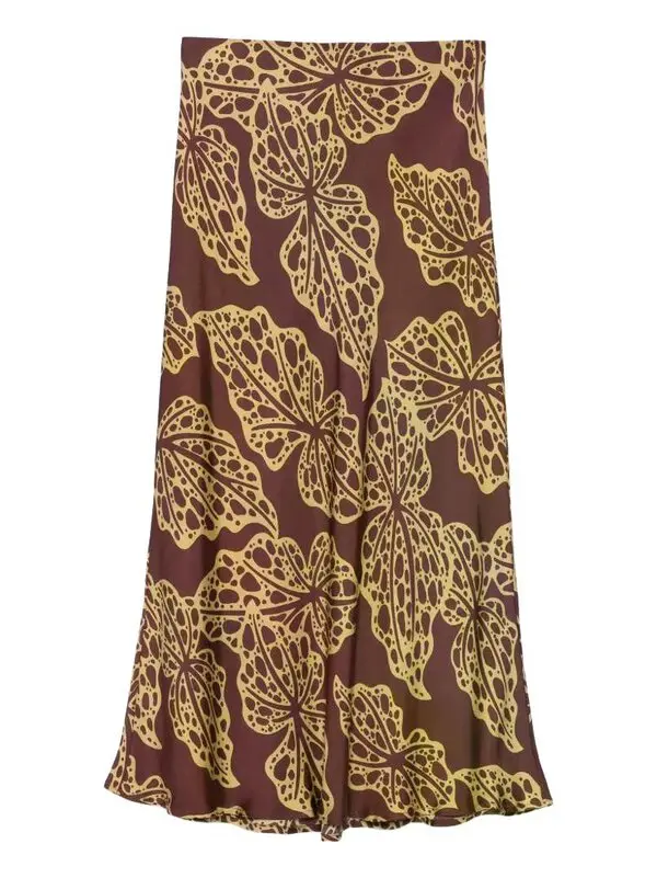 OTTOD'AME Leaf-print Midi Skirt - Brown