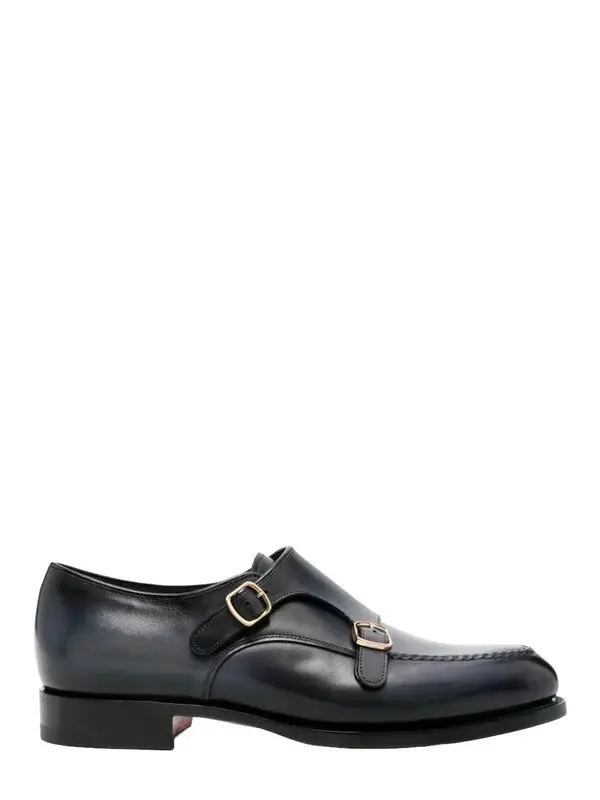 Santoni Leather Monk Shoes - Blue