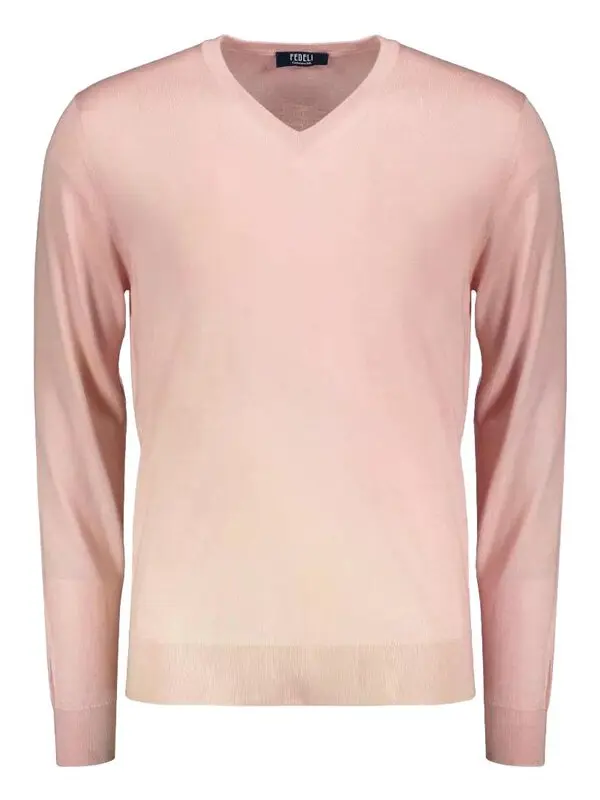 Fedeli V-neck Ribbed Sweater - Pink