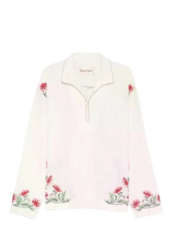 BAZISZT Bernie Floral-embroidered Polo Shirt - Neutrals