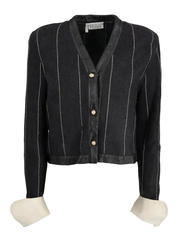 Gianfranco Ferre Leather-trimmed Cardigan - Grey