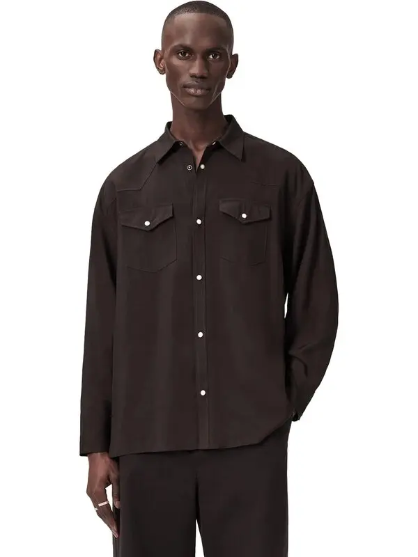 ALLSAINTS Pickett Oversized Long Sleeve Shirt - Brown