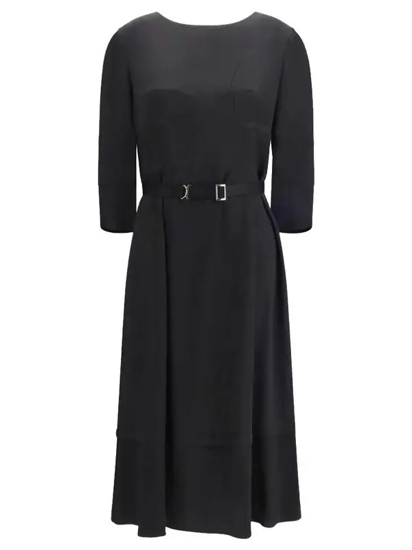 Prada Belted-waist Midi Dress - Black