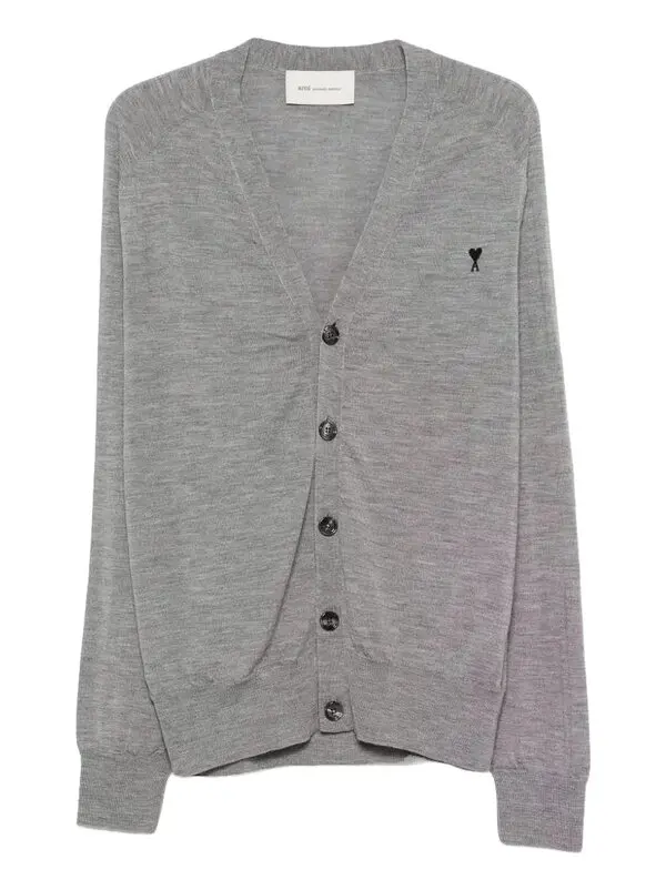 AMI Paris Button V-neck Cardigan - Grey