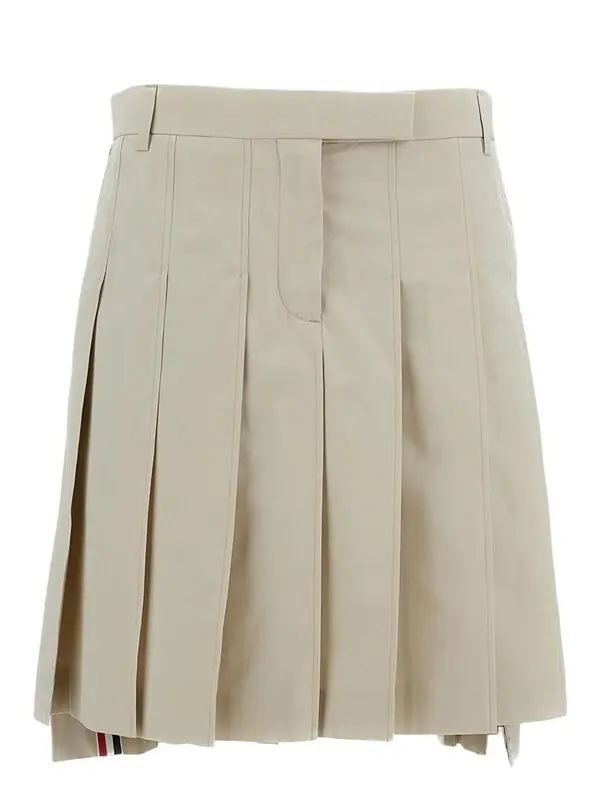 Thom Browne Pleated Cotton Twill Miniskirt - Beige