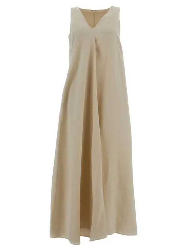 M.S.M. MILANO Sleeveless Linen Maxi Dress - Beige