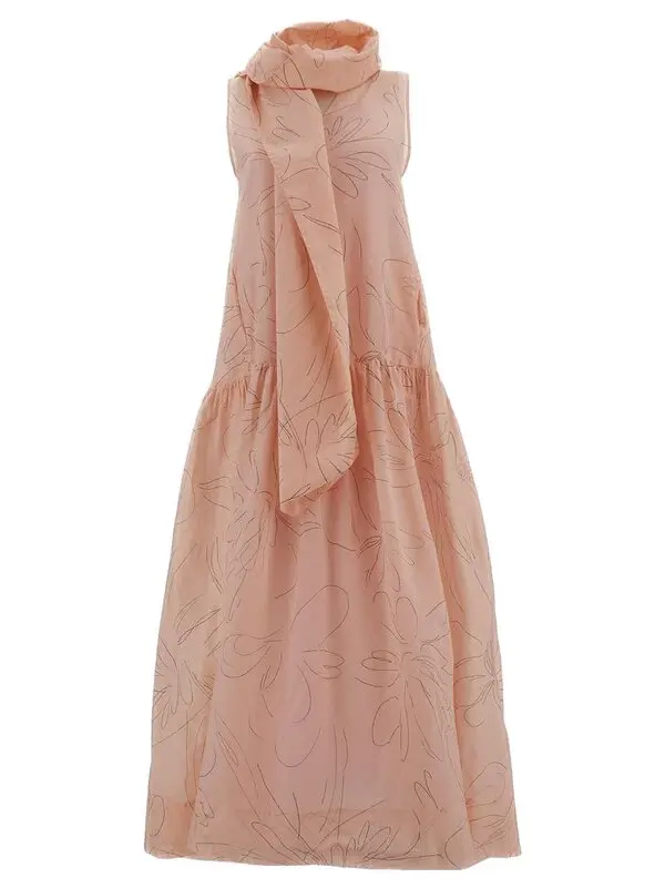 Plan C Organza Long Dress - Rose