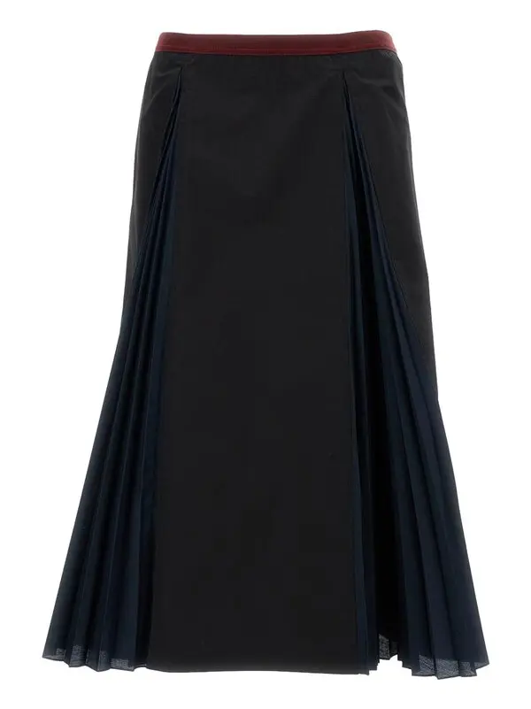 Plan C Pleated Trapezoid Midi Skirt - Black