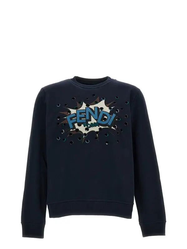 Fendi Cotton Sweatshirt With Embroidery - Blu
