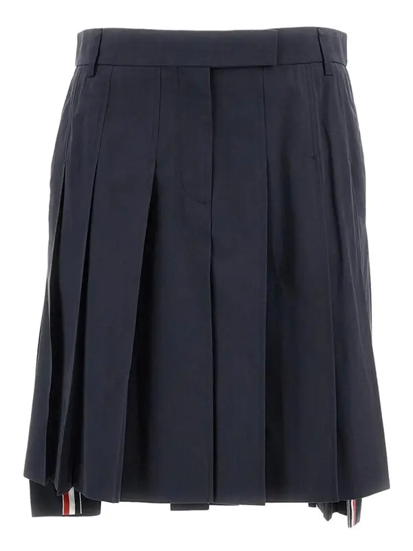Thom Browne Pleated Cotton Miniskirt - Blue