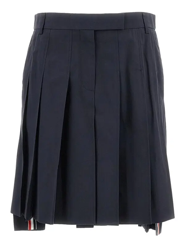 Thom Browne Pleated Cotton Miniskirt - Blue