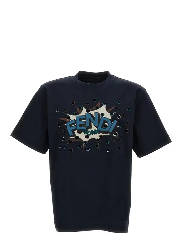 Fendi T-shirt With Embroidery - Blue