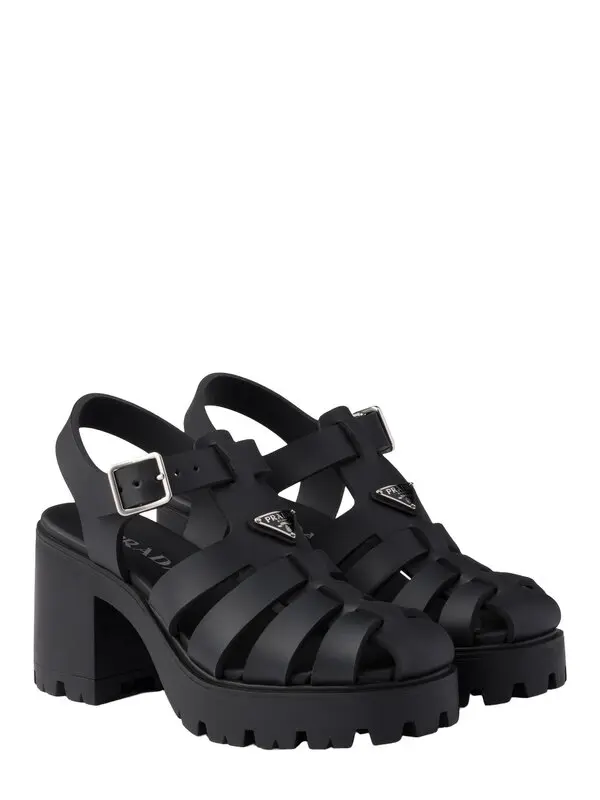 Prada Platform Lug Sole Sandals - Black