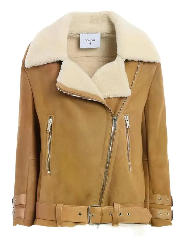 DONDUP Shearling Belted Lamb Leather Jacket - Brown