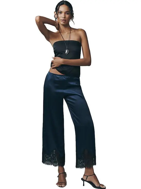 REFORMATION Carola Silk Pants - Navy Black