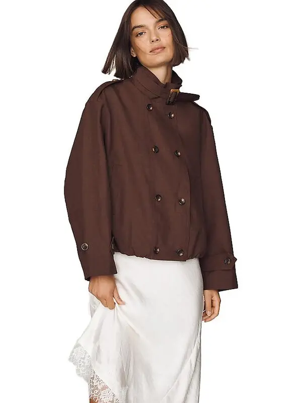 Maeve Double-breasted Short Trench Coat Jacket - Chocolate