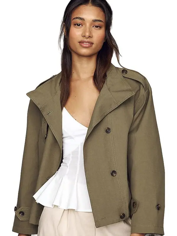 Maeve Double-breasted Short Trench Coat Jacket - Olive