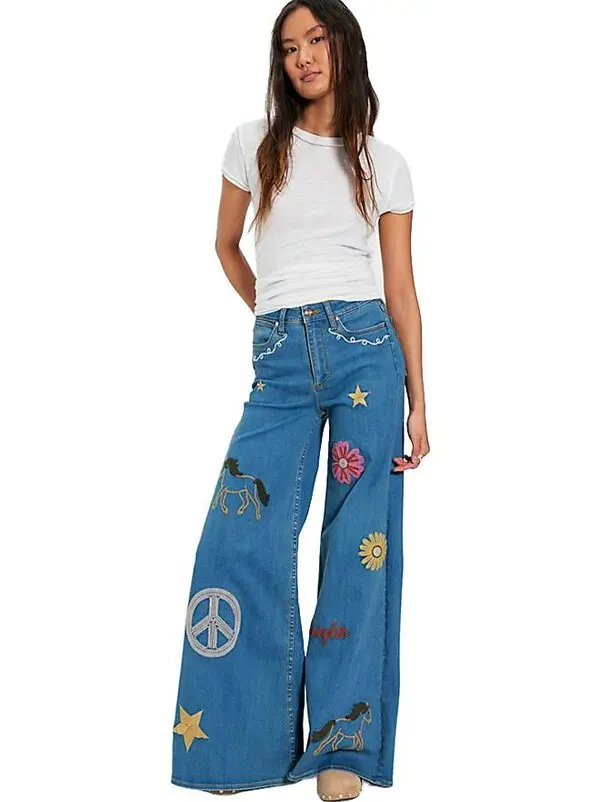 Wrangler X Lainey Wilson Embroidered Wide-leg Jeans - Denim