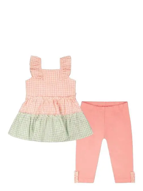 DEUX PAR DEUX Tunic And Capri Set - Coral Gingham & Coral