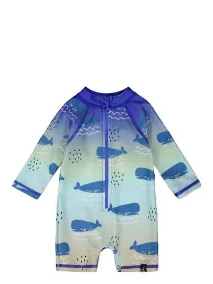 DEUX PAR DEUX Whale Print Long Sleeve Rashguard - Blue Whale Print