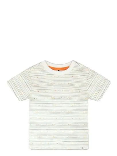 DEUX PAR DEUX Organic Cotton Lines Short Sleeves T-shirt - White Printed Mint Green Lines