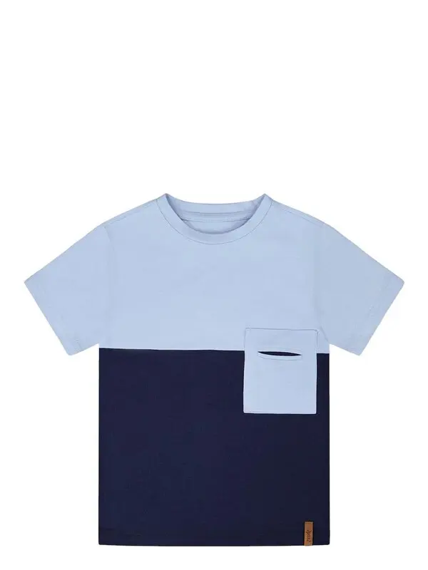 DEUX PAR DEUX Organic Cotton Colorblock Jersey Short Sleeve T-shirt With Chest Pocket - Dark Blue