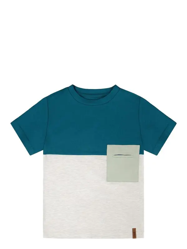 DEUX PAR DEUX Organic Cotton Colorblock Jersey Short Sleeve T-shirt With Chest Pocket - Heather Grey
