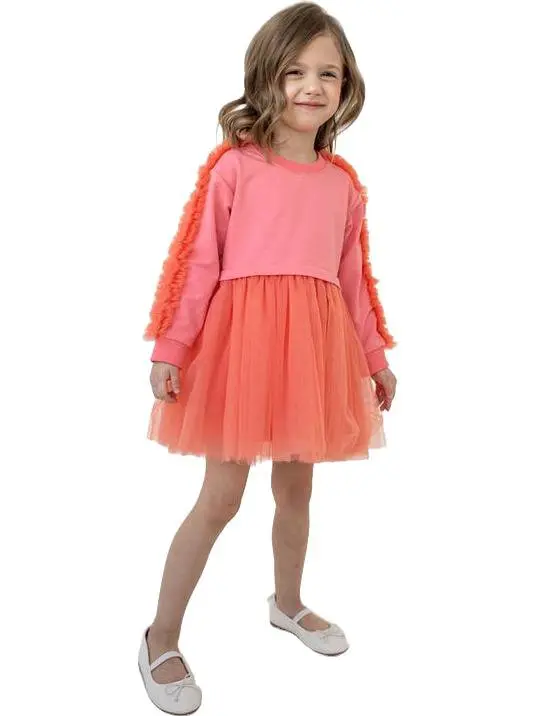 MINI CELEBRITIES Ruffle Sleeve Sweatshirt Dress - Coral Peony