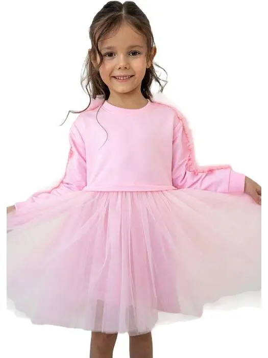 MINI CELEBRITIES Ruffle Sweatshirt Dress - Pink Rose