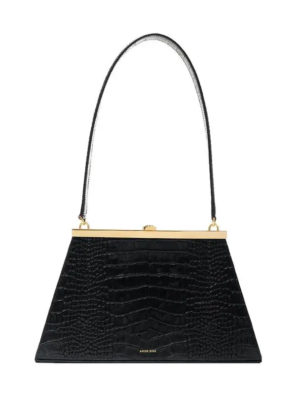 ANINE BING Croc-embossed Leather Handbag - Black Embossed