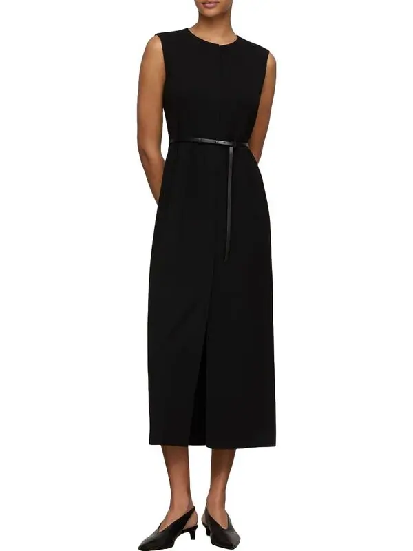 Lafayette 148 New York Belted Finesse Crepe Sheath Dress - Black