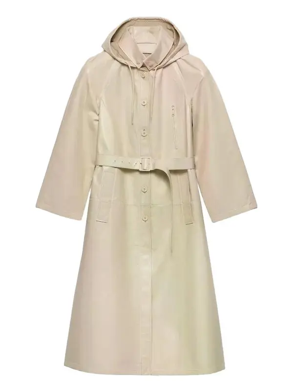 Prada Hooded Nappa Leather And Fabric Coat - Neutrals
