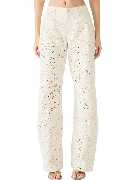 Steve Madden Rori Embroidered Floral Eyelet Wide-leg Jeans - Sea Mist