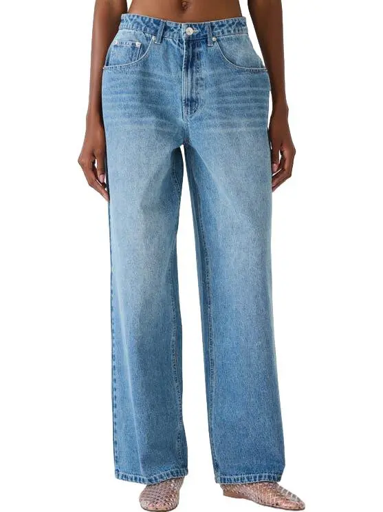 Steve Madden Sydnee Embellished Wide Leg Carpenter Jeans - Aruba Blue