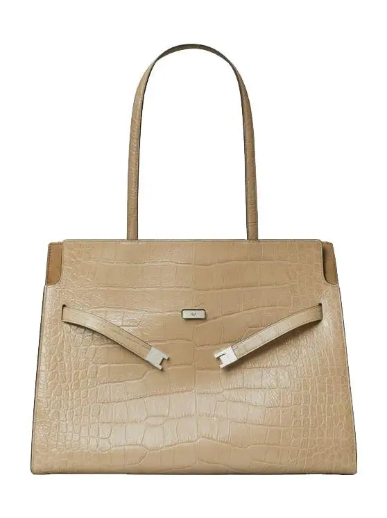Tory Burch Lee Radziwill Croc-embossed Leather Tote - Light Hickory