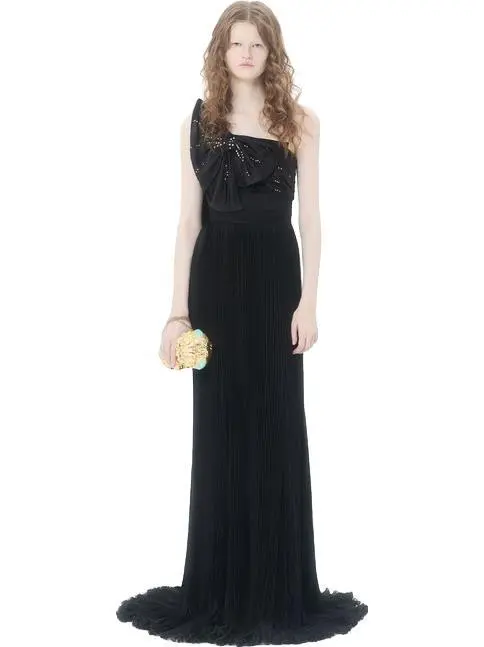 Valentino Garavani Long Dress In Embroidered Light Georgette - Metallic