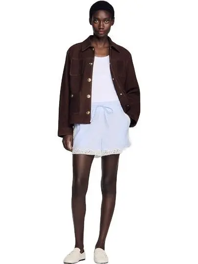 Sandro Lace Trimmed Wide-leg Shorts - Blue