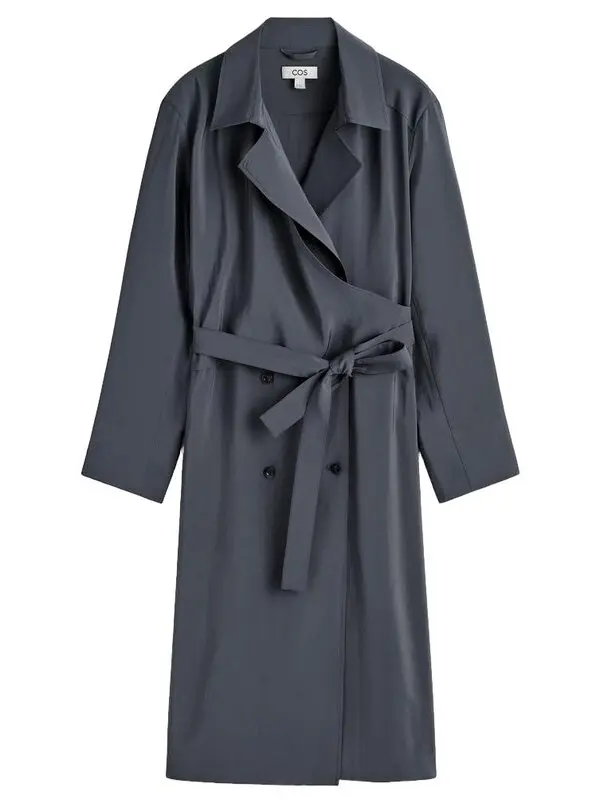 Cos Belted Trench-detail Midi Dress - Gray