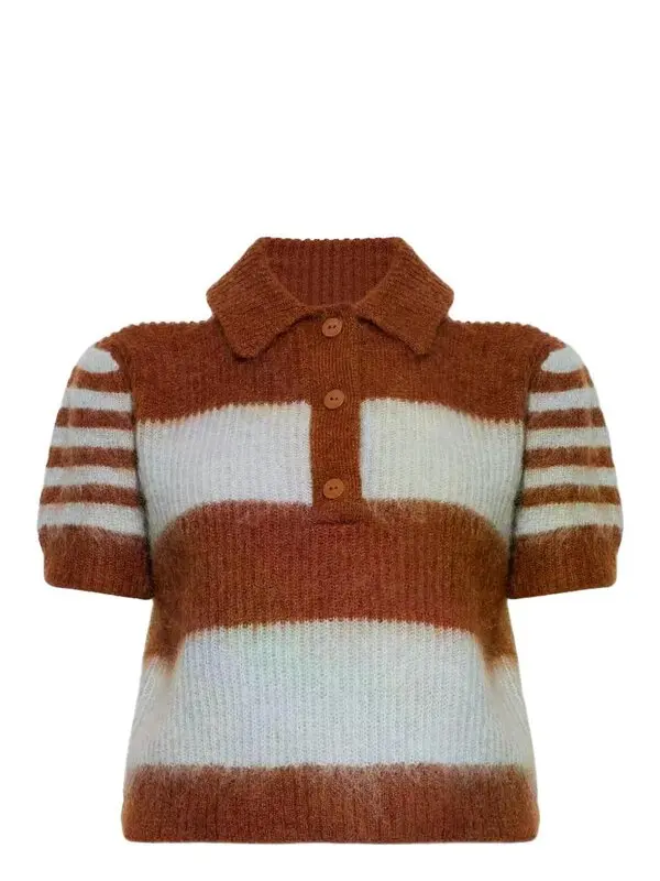 ALLSAINTS Striped Polo Top - Brown