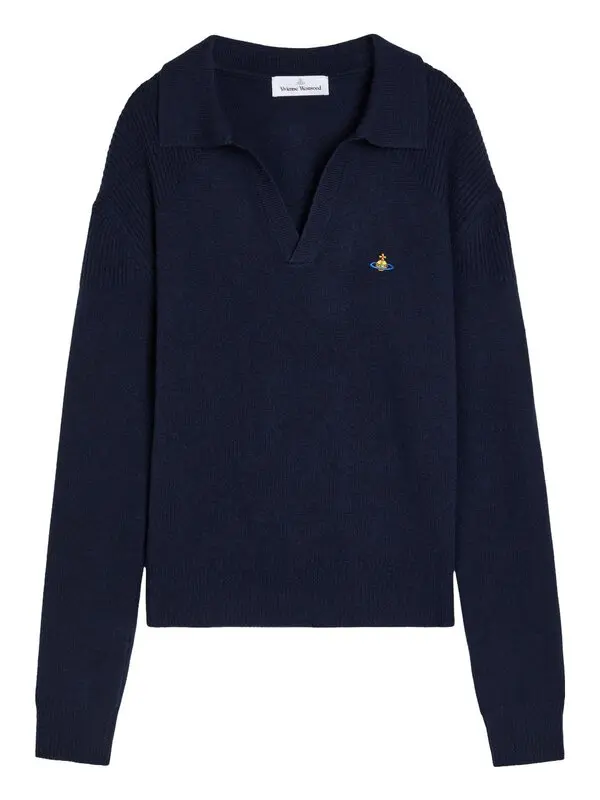 VIVIENNE WESTWOOD Logo-embroidered Wool And Cashmere-blend Polo Jumper - Navy