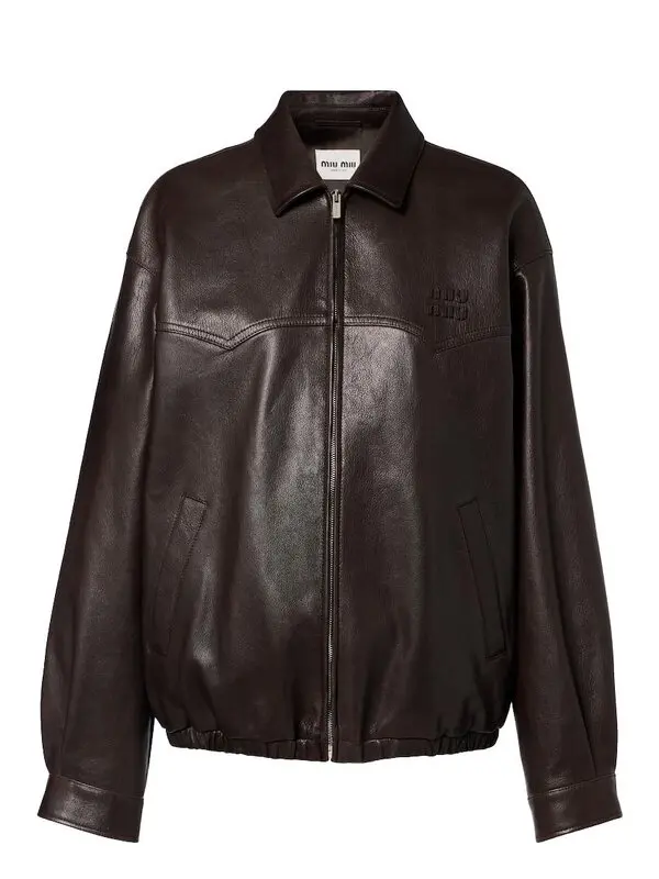 Miu Miu Leather Blouson Jacket - Brown