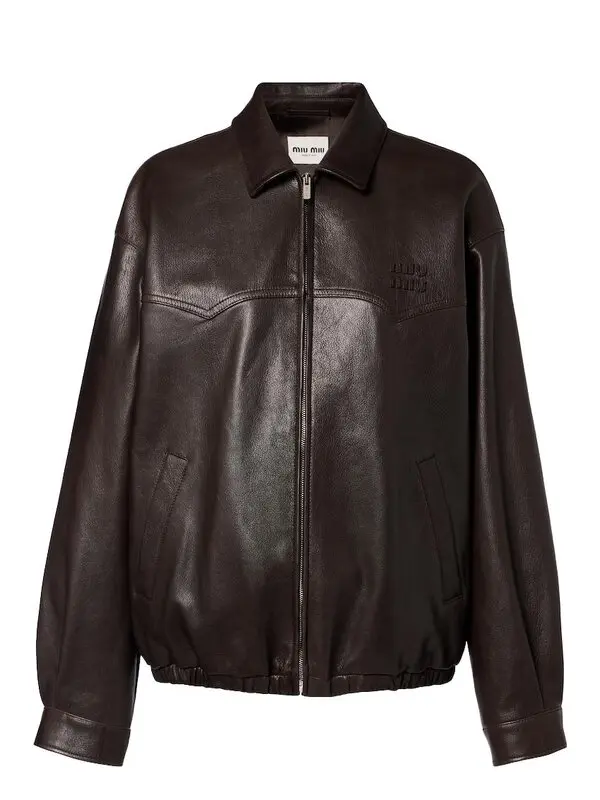 Miu Miu Leather Blouson Jacket - Brown