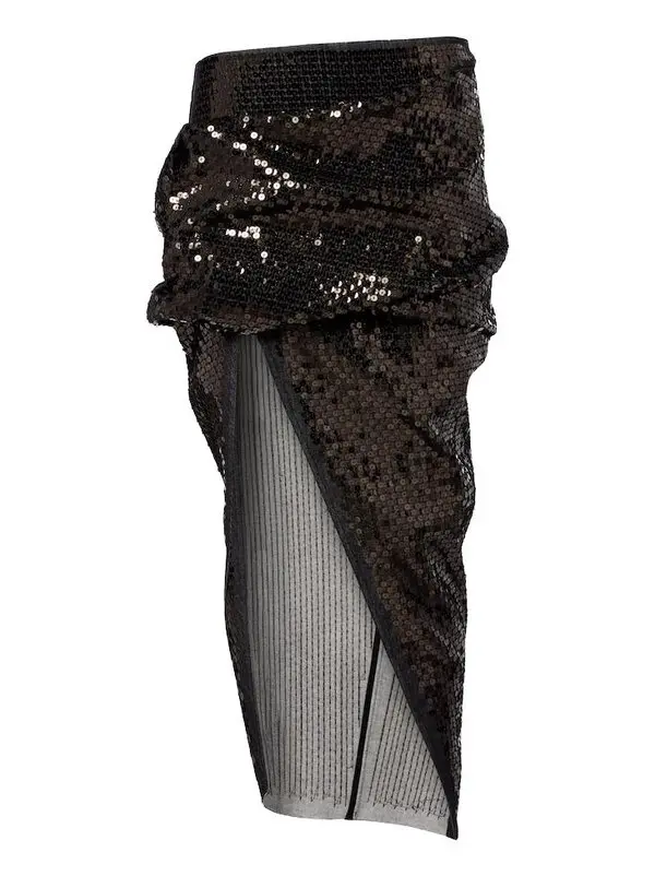 Rick Owens Draped Sequined Denim Midi Skirt - Black