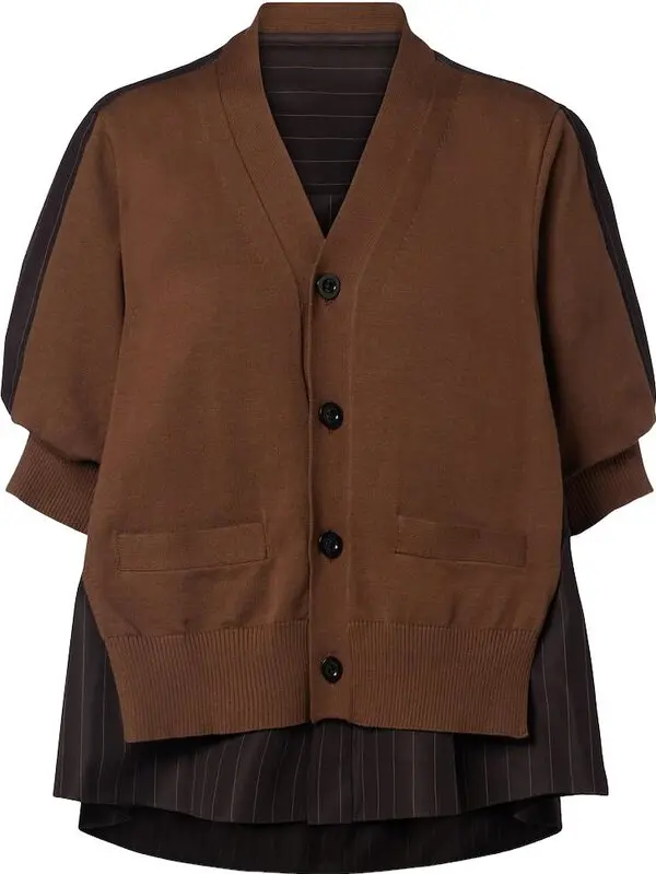 Sacai Striped Cotton Cardigan - Brown