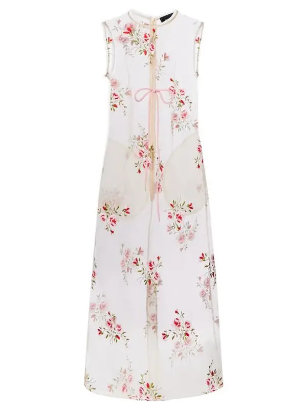 Simone Rocha Embroidered Sheer Organza Midi Dress - Beige