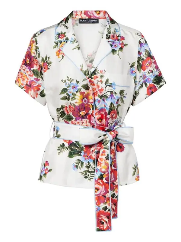 Dolce & Gabbana Floral Silk Twill Wrap Top - White