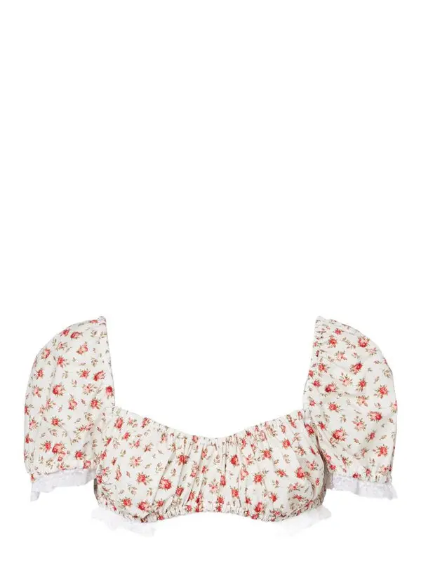 Dolce & Gabbana Floral Lace-trimmed Cotton Poplin Crop Top - White