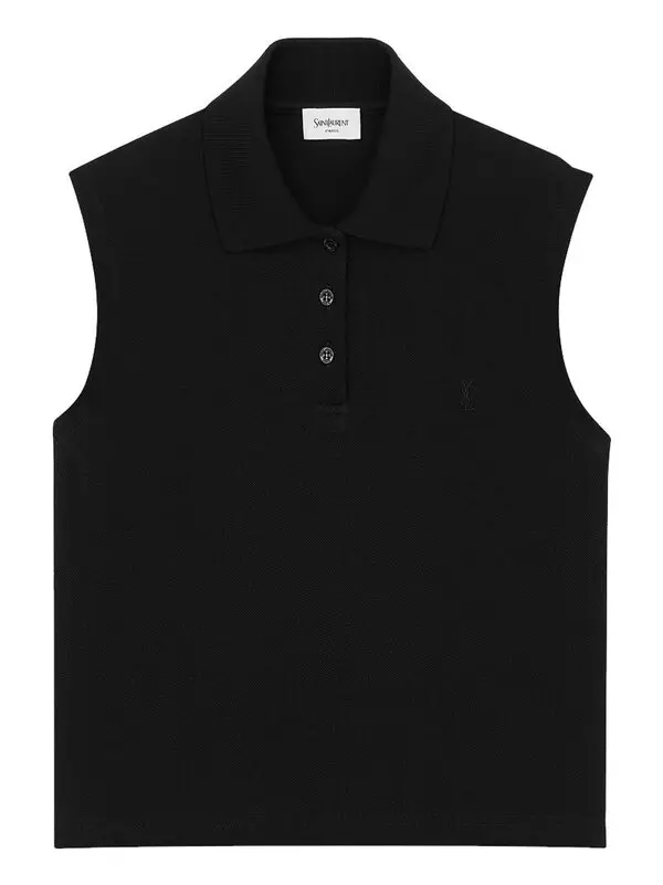 Saint Laurent Sleeveless Polo Top - Black