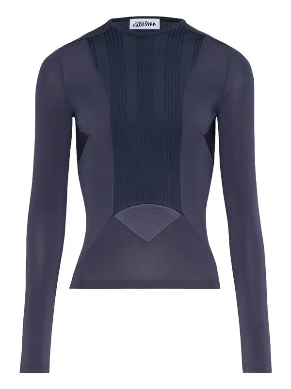 Jean Paul Gaultier Jersey And Rib Long Sleeve Top - Blue