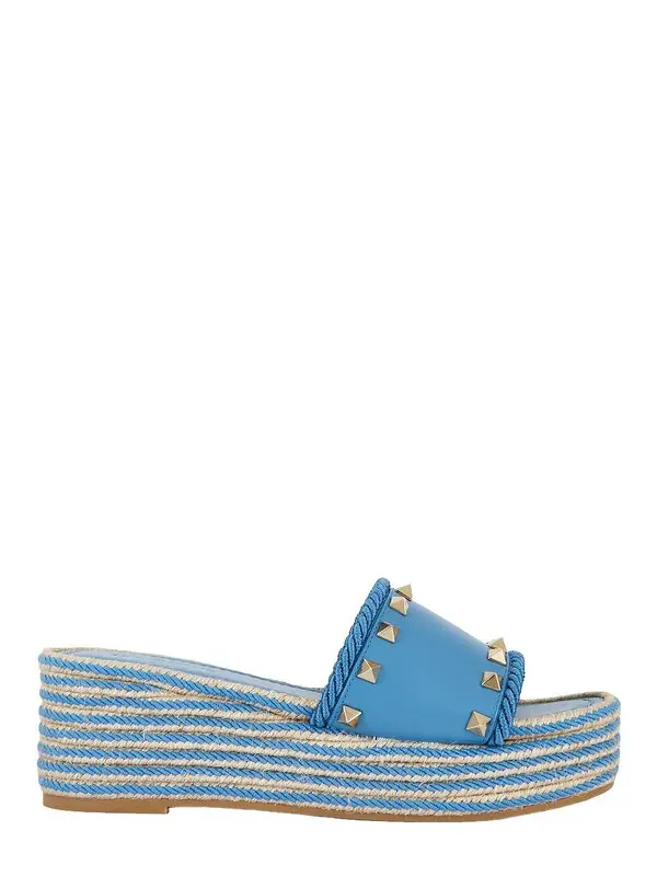 Valentino Garavani Rockstud Flatform Espadrille Slide - Denim  Naturale  & Denim